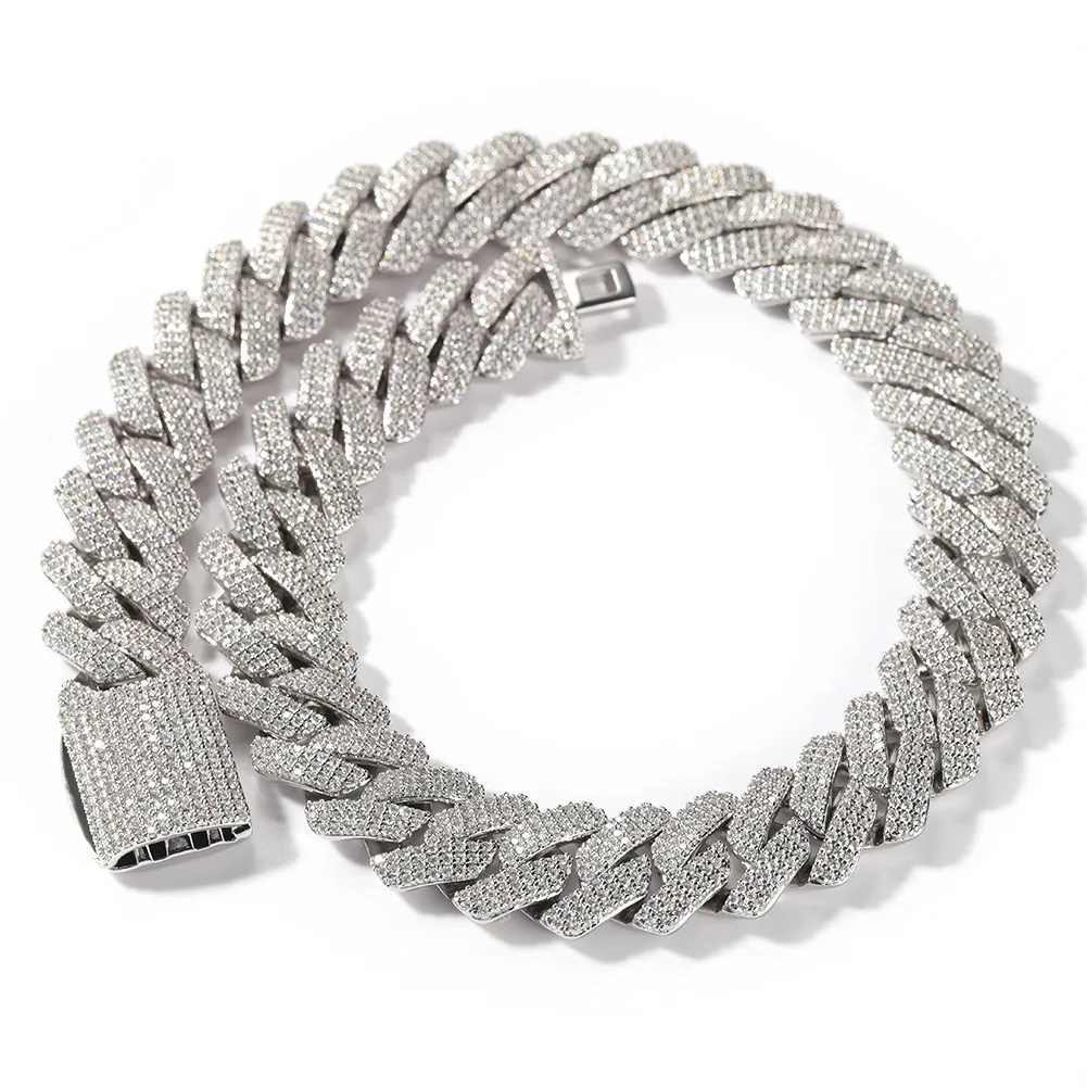 Mens Gold Cuban Link Chain Necklace 20mm Hip Hop Iced Out Moissanite ...