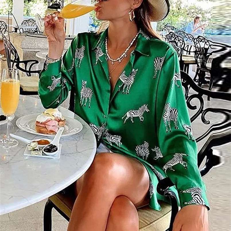 Vintage Zebra Print Satin cut blouse for Women - Long Sleeve Vintage Zebra Print Satin cut blouse for Women - Long Sleeve
