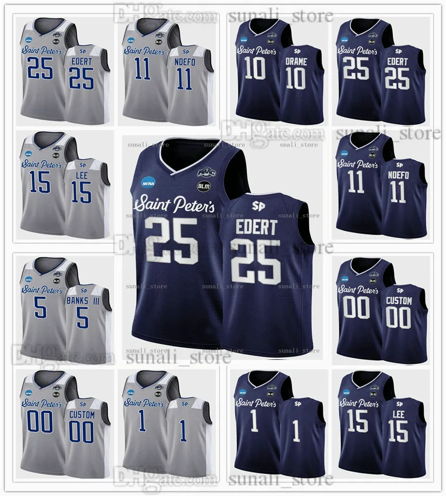 NCAA Saint Peter's Peacocks Basketball Jersey: 25 Doug Edert, 5 Daryl ...