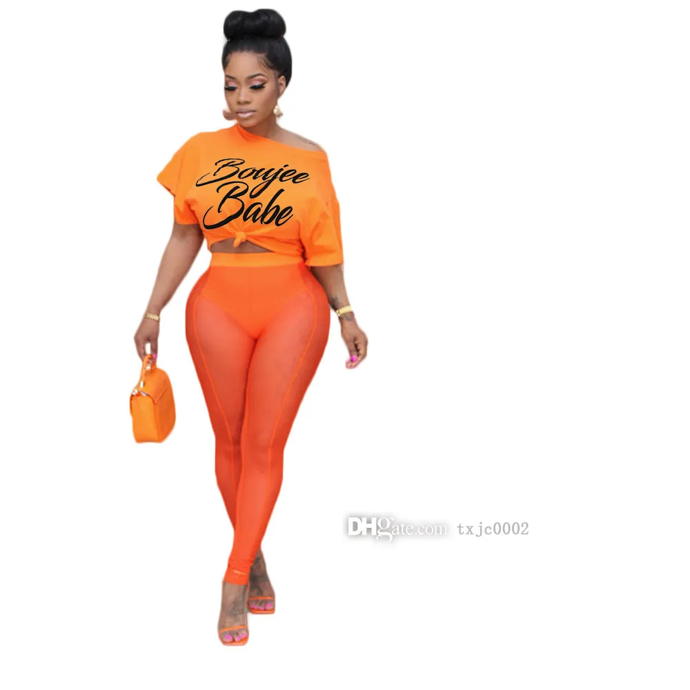 Sexy Womens Sheer Yoga Pants Suit Designer Tracksuits Summer Casual Printed Tops Mesh Leggings