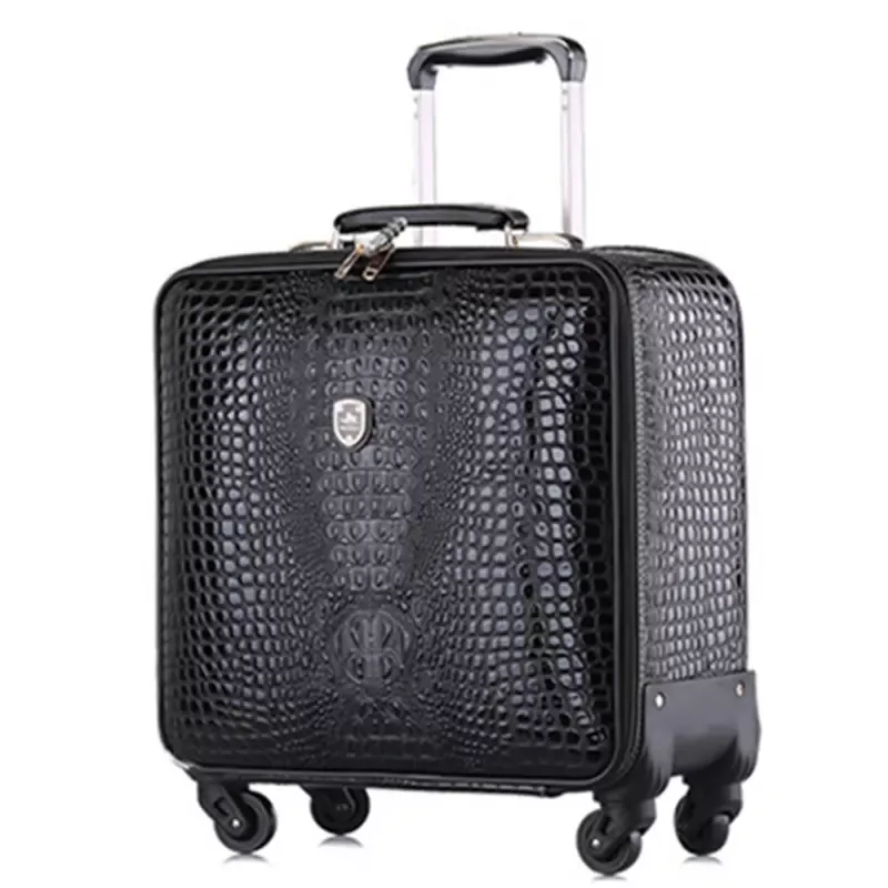 High Quality Retro Luggage 16 Inch PU Crocodile Pattern 4 Wheel Trolley ...