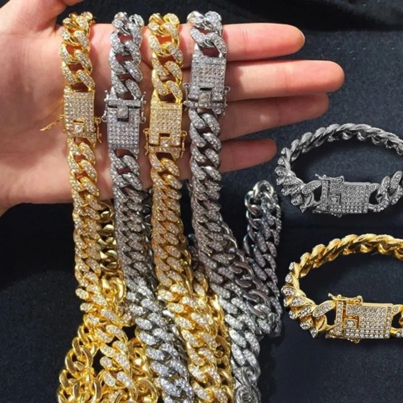 Men's Iced Out Hip Hop Jewelry Set: Necklace and Bracelets, Gold Silver ...