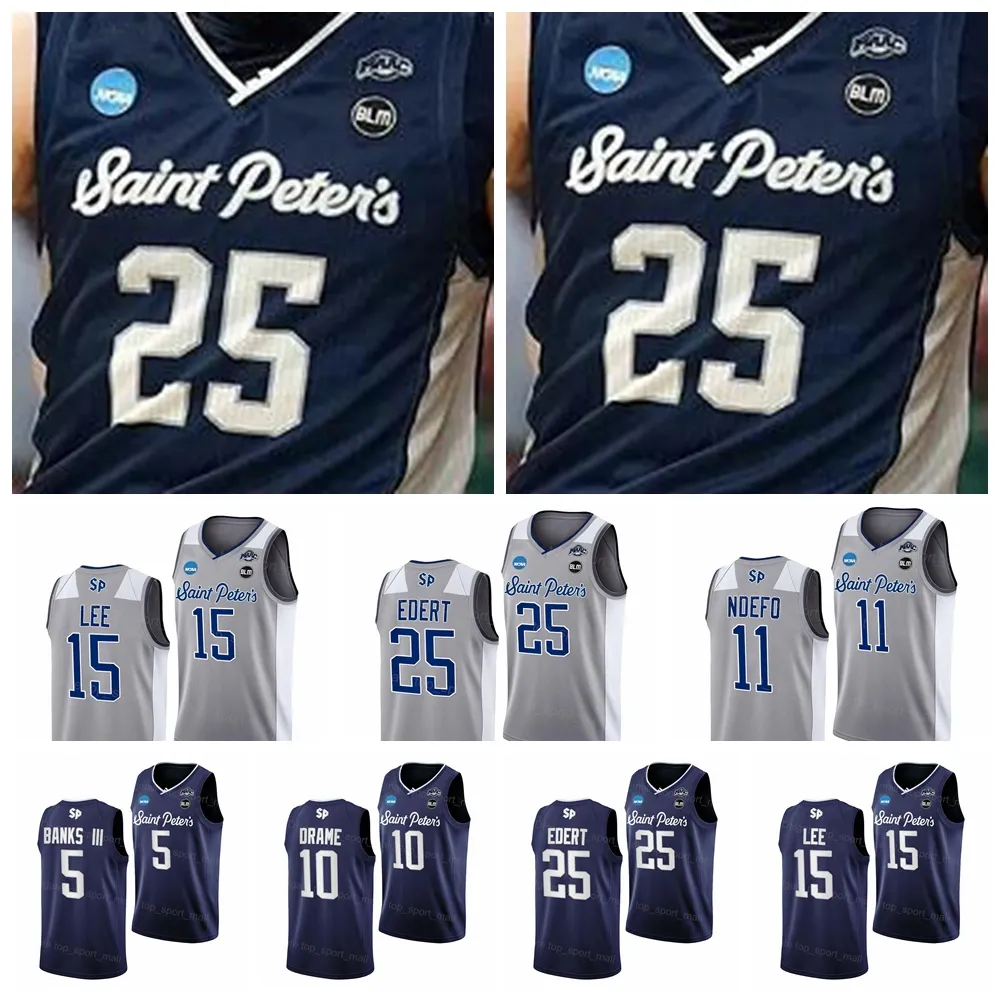 NCAA Basketball Saint Peters Peacocks Mens Jersey Doug Edert #25 ...