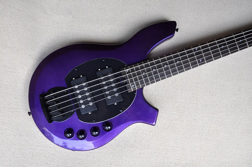 Custom Purple 5-String Bass Guitar - Active Circuit, Rosewood Fretboard ...
