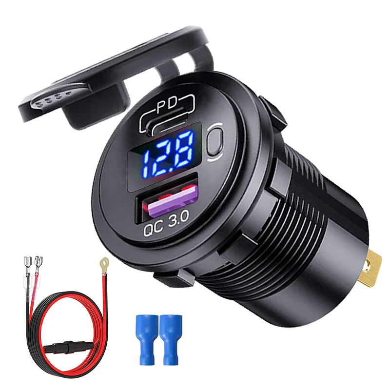 Car USB Charger QC3.0 PD Type C with Switch Socket for 12V/24V Vehicles ...