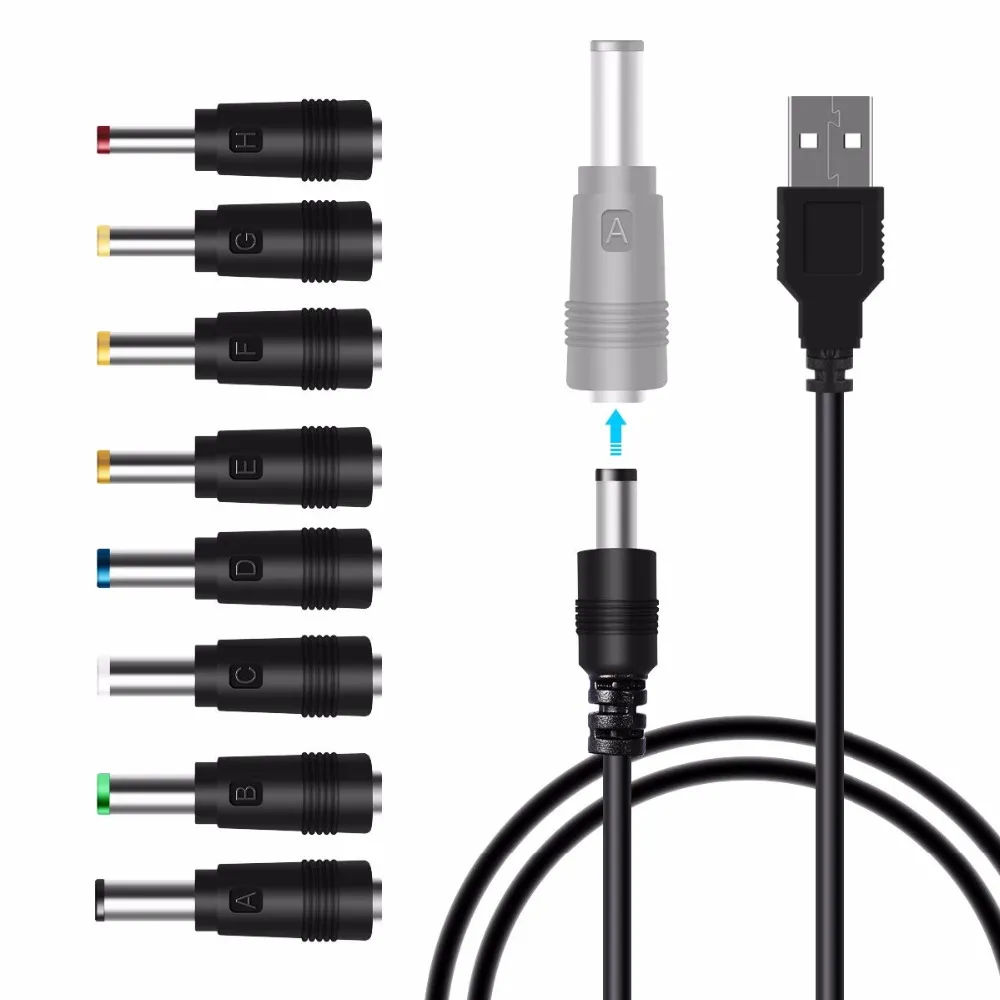 Universal USB to DC Power Cable - 8 Interchangeable Plug Adapters ...