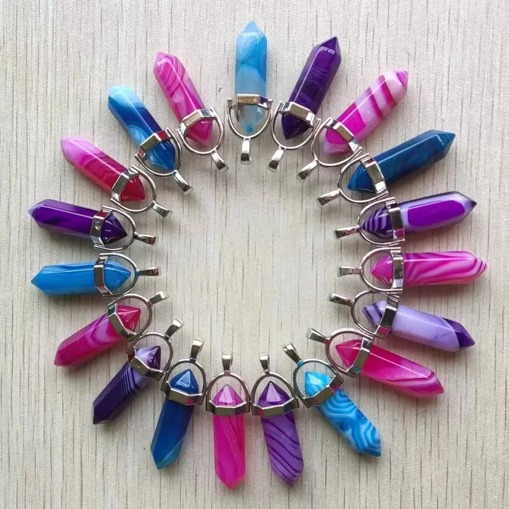 Natural Agate Crystal Pendants: Striped Stone Pillar Charms for ...