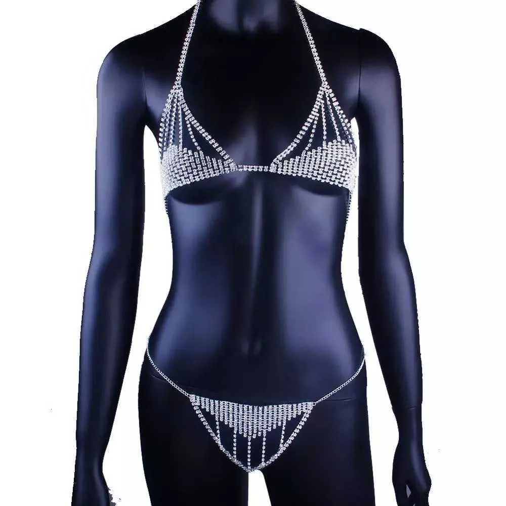 Sexy Diamond Inlaid Hollow Body Chain Bikini Chest Chain Strip Novel