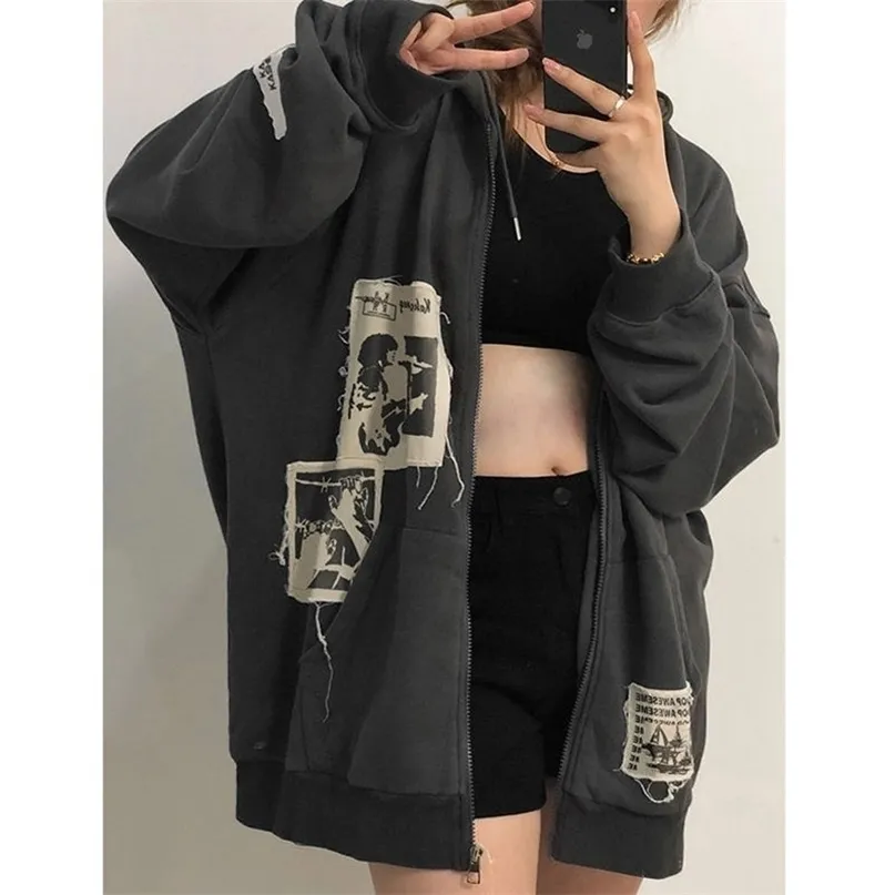 Emo Femmes Alt Punk À Capuche Zip Up Grunge Esthétique Veste Vintage Streetshirt Harajuku Sweats ...