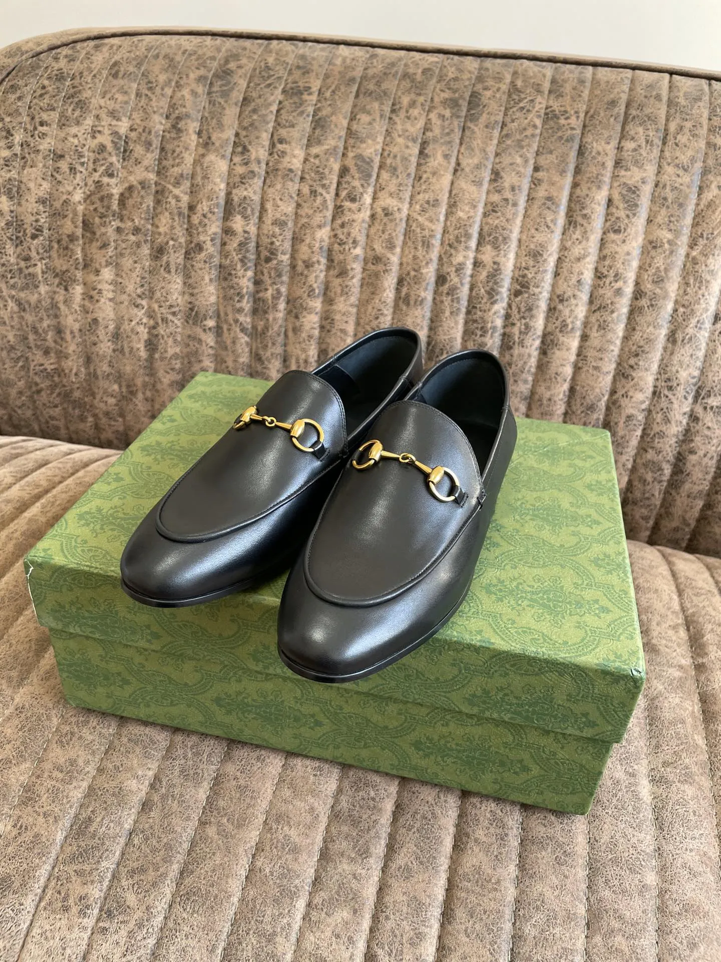 Wholesale Top Quality Mens Leather Loafers Black Horsebit Casual Dress ...