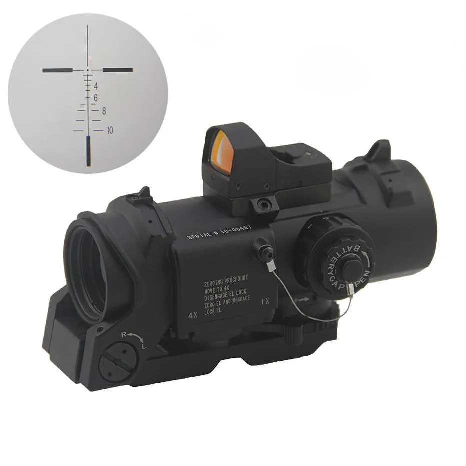Tactical 4x Magnifier DR Dual Role Scope Rifle Hunting 1x 4x Red ...
