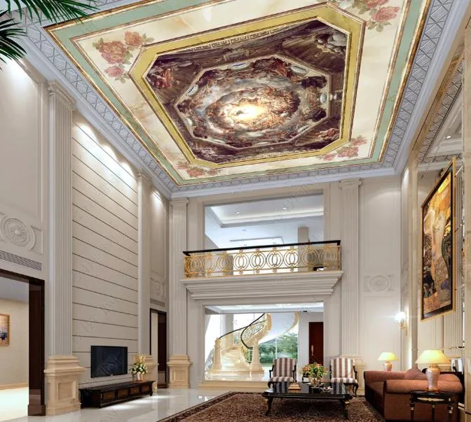 European Baroque Fresco 3D Ceiling Ceiling Wallpaper Mural For Living ...