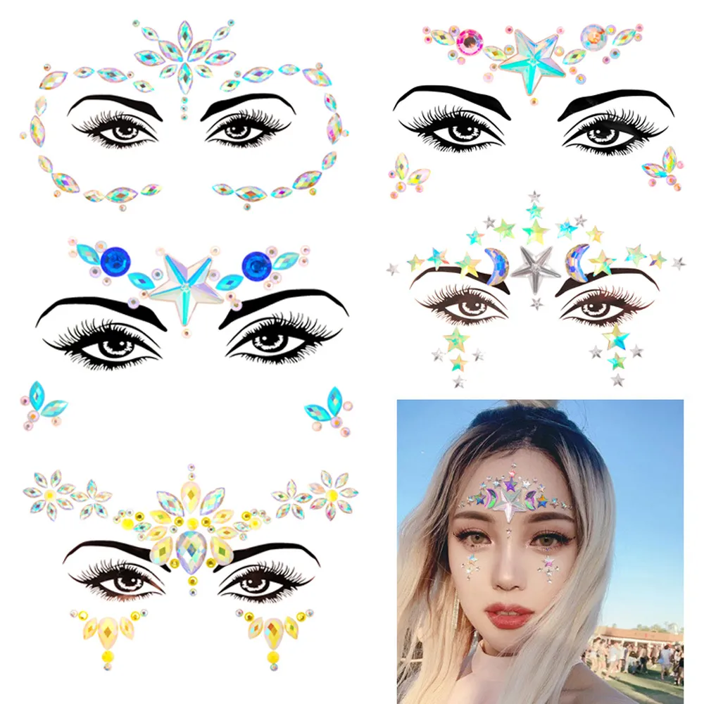 Glittery 3D Rhinestone Metallic Face Tattoos Stickers For Women Perfect ...