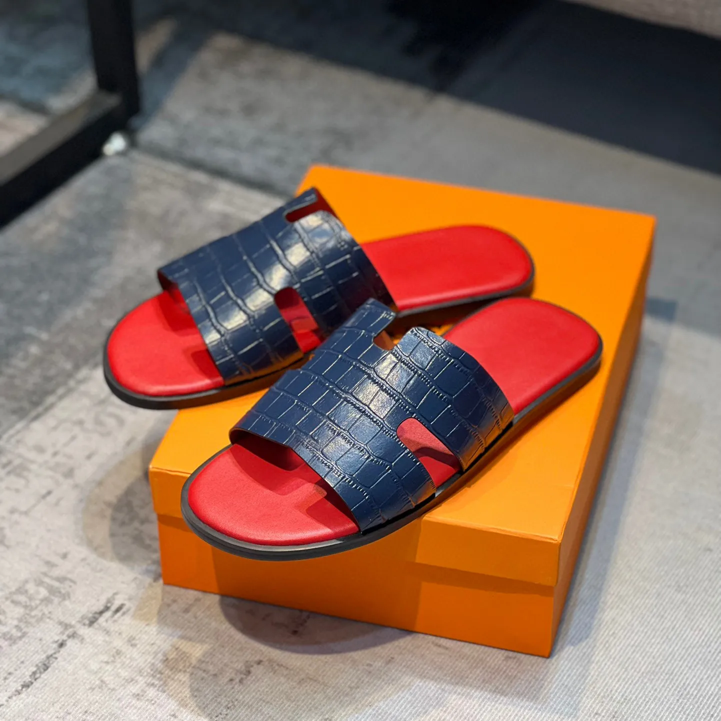 Heritage Calfskin Brown Leather Slide Sandals For Men Designer Flip ...