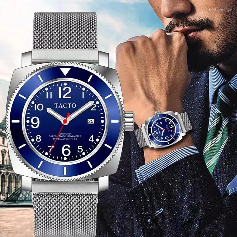 Tacto Mens Fashion Watch 2022 Steel Blue With Removable Bezel, 50M ...