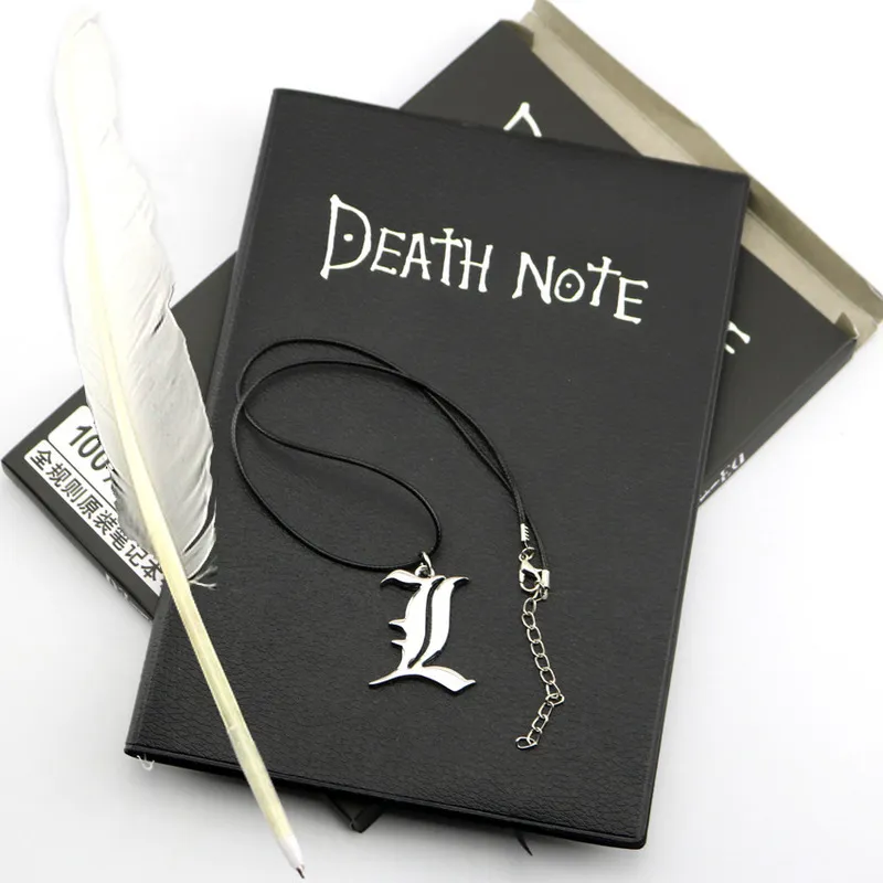 A5 Anime Death Note Book Set Leather Journal و Netlace Feather Pen Pen ...