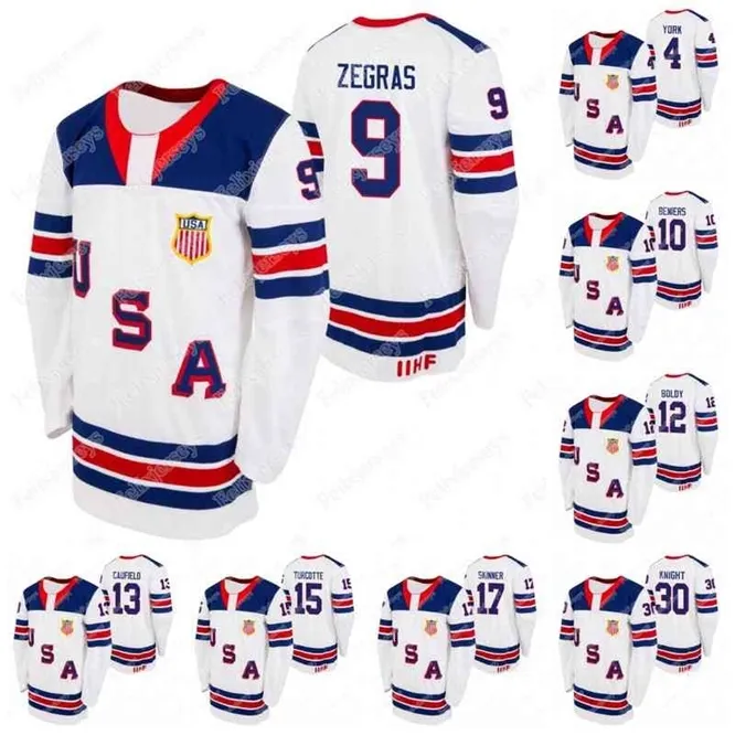 UF EE.UU. 2021 IIHF WJC Ganador De Oro Jersey 9 Trevor Zegras 30 ...