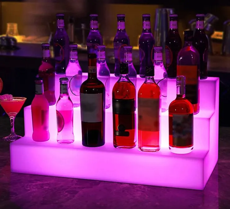 Rechargeable LED Colorful 3 Tiers Bar Wine Bottle Holder Shelf 4 Flash ...