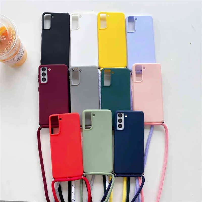 Matte Silicone Crossbody Silicone Phone Lanyard Neck Strap Cord Case For Samsung Galaxy S22 ...