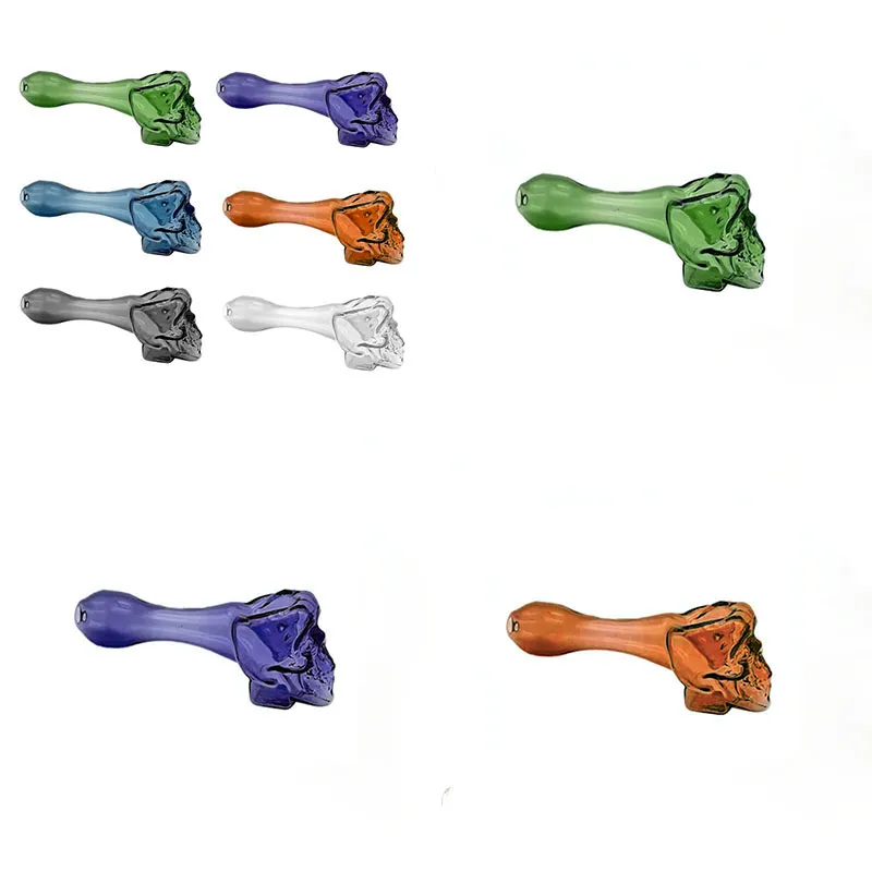 Mini 9cm Glass Oil Burner Pipes Thick Skull Smoking Hand Spoon Pipe ...