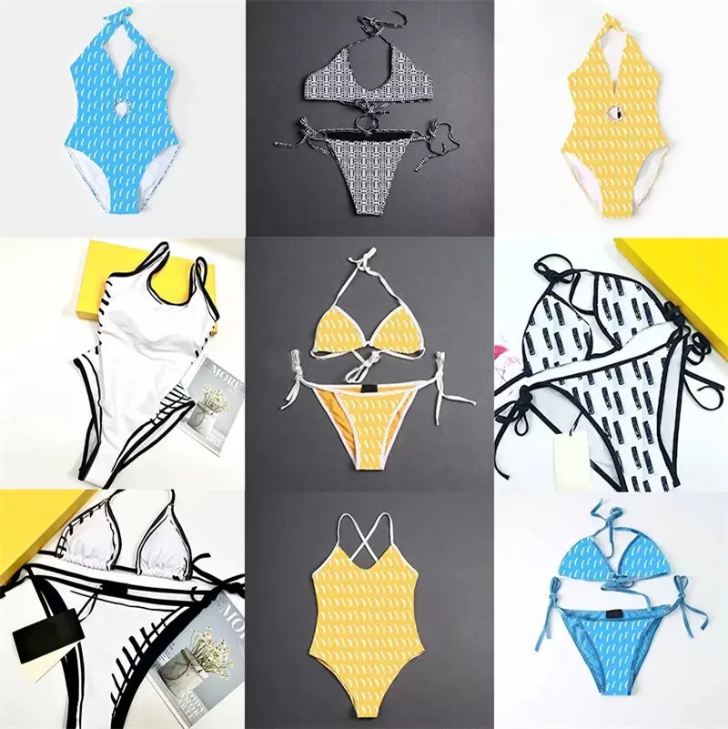 Female Bandeau Swimsuit Full Letters Printed Bikini Set Women Fashion ...