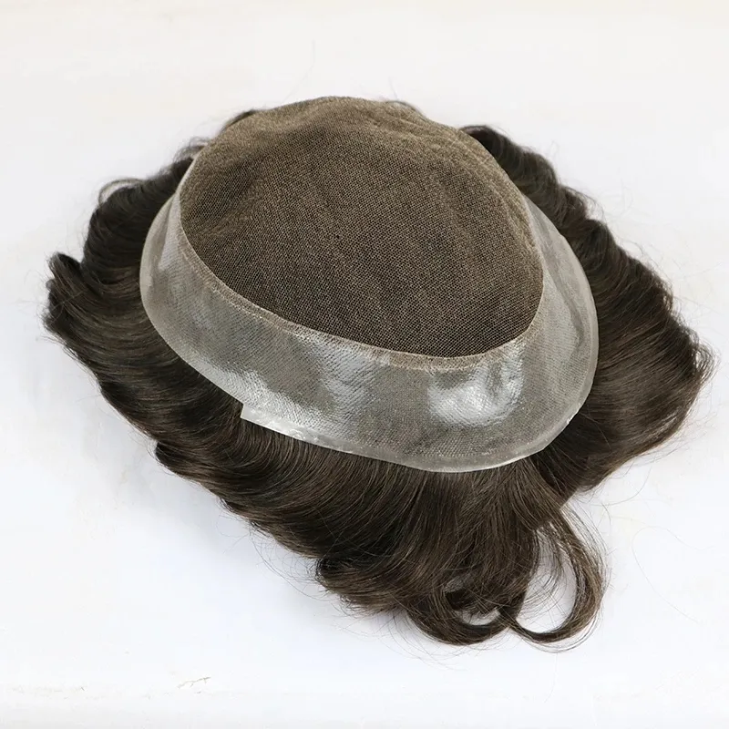 Australian Base Men Hair Toupee Swiss Lace With PU Silicone Around ...