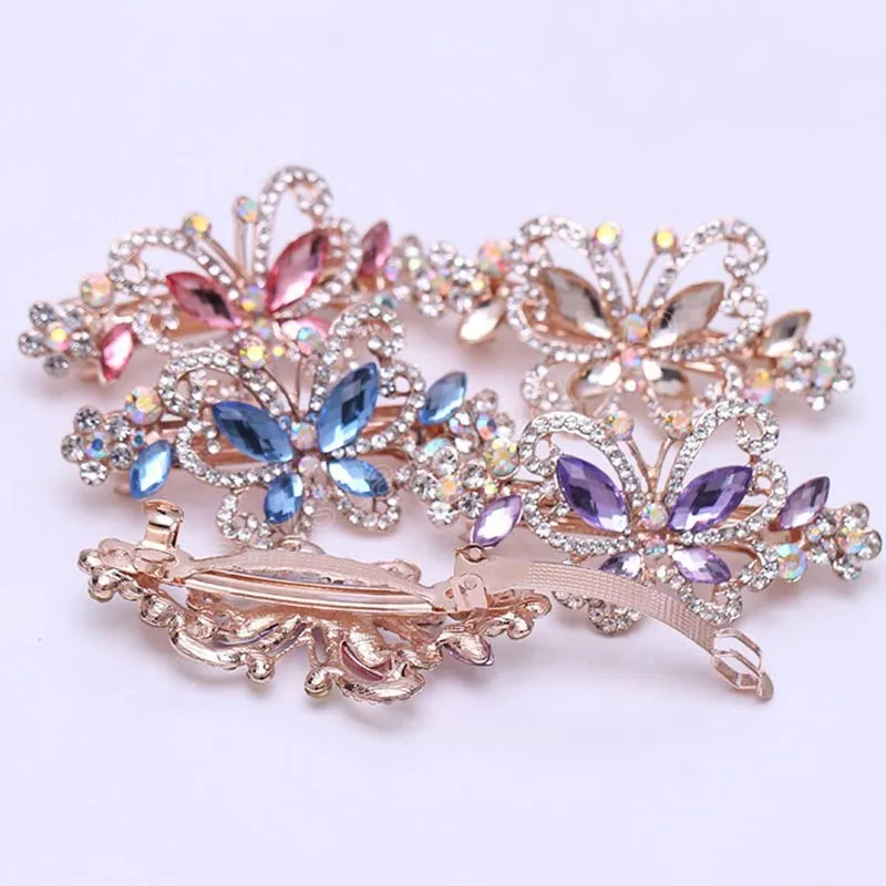 Rhinestone Crystal Butterfly Hairpin Barrettes Hollow Flower Alloy Hair ...