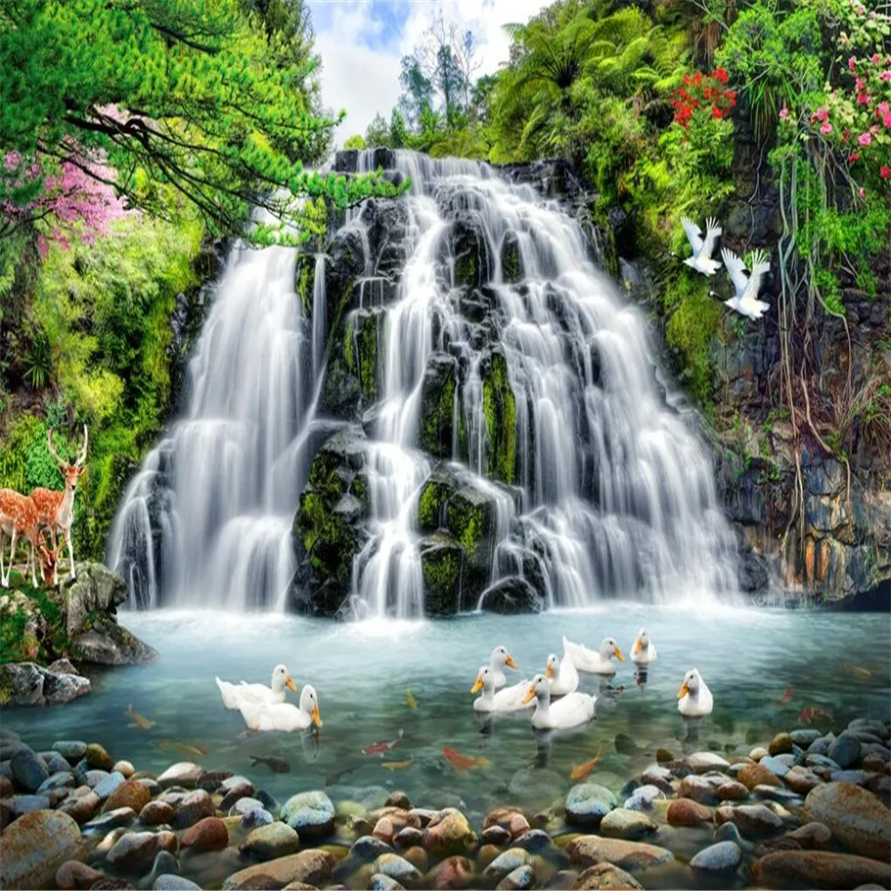 Waterfall Waterfall 3D Photo Mural Custom Landscape Beautiful Nature ...