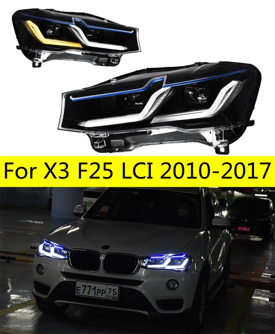 LED Headlights for BMW X3 F25 2010- 17 LCI Assembly with Blue DRL Turn ...