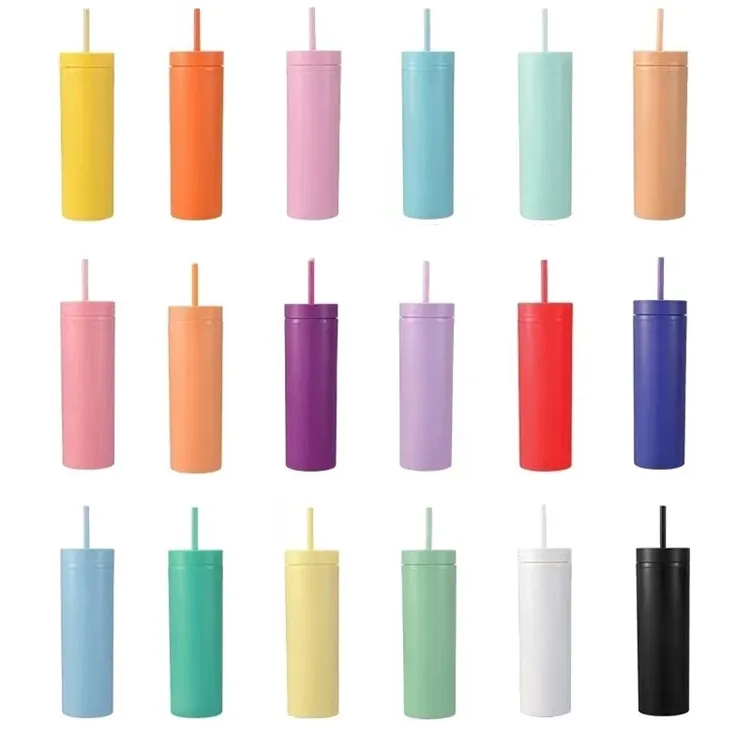 16oz Pastel Acrylic Skinny Tumblers - Double Wall Reusable Cups, DIY ...
