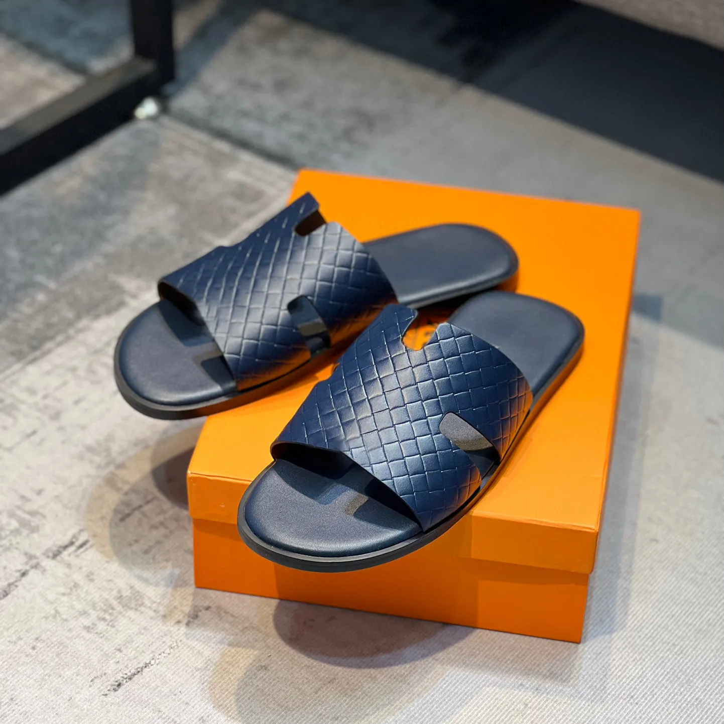Heritage Calfskin Brown Leather Slide Sandals For Men Designer Flip ...