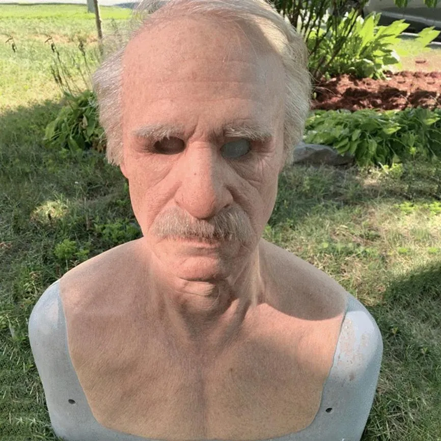 Scary Old Man Mask Latex With Hair Halloween Fancy Dress Grimace Party