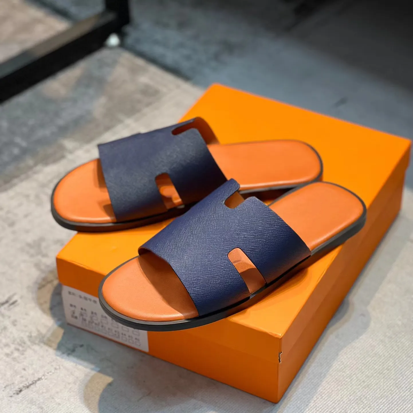 Heritage Calfskin Brown Leather Slide Sandals For Men Designer Flip ...