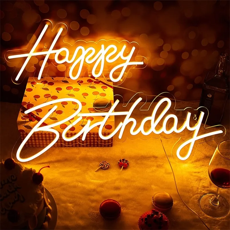 Happy Birthday Led Lights: Custom Acrylic Neon Sign, Transparent Wall ...