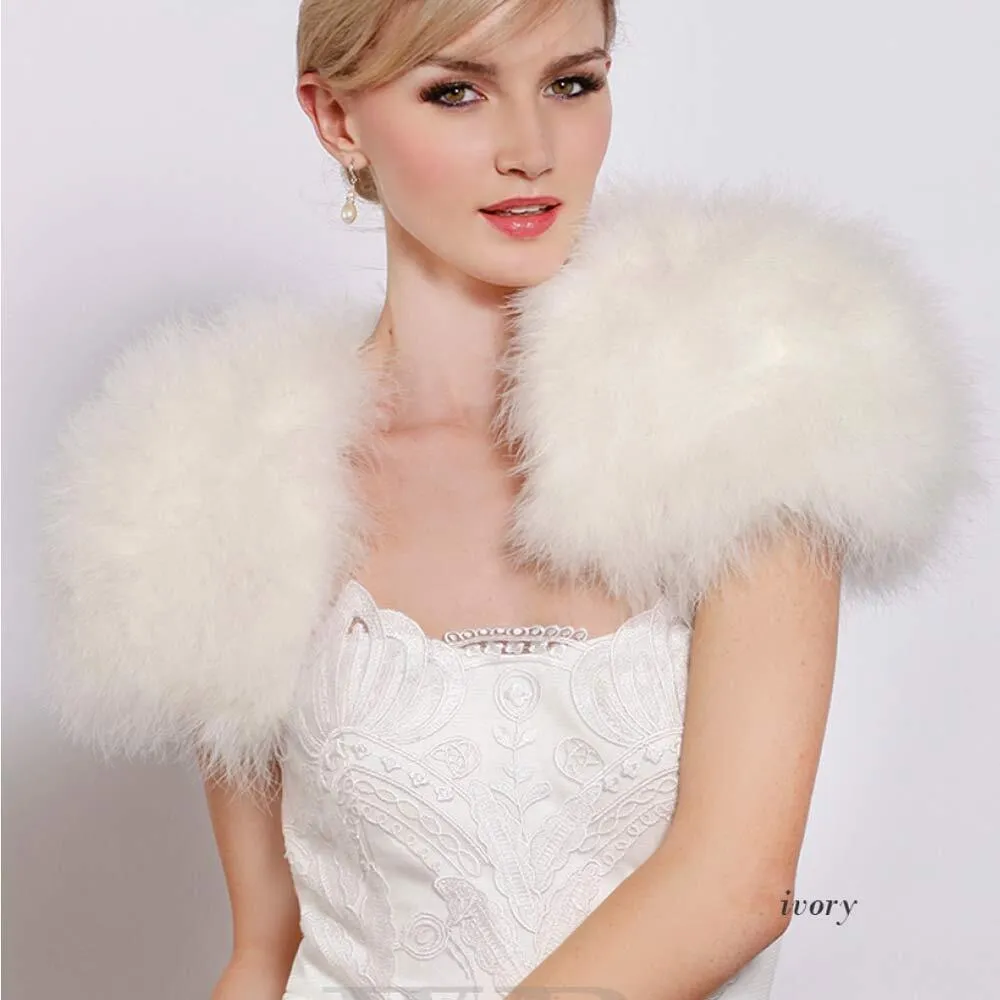 Ivory Ostrich Feather Wedding Shawl for Bride - Elegant Fur Shrug Cape ...