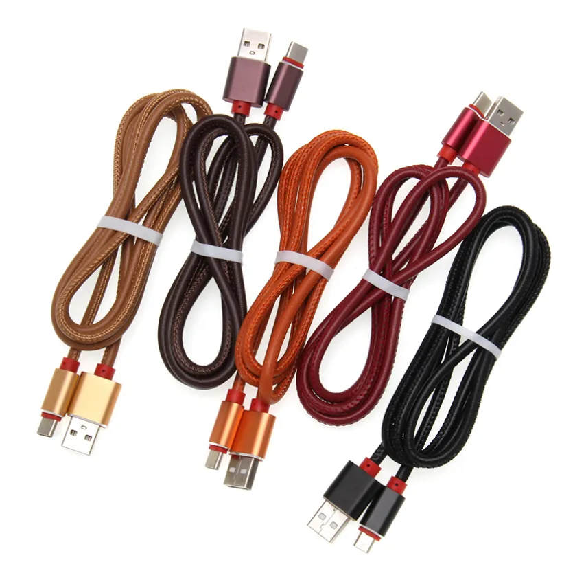 Fast Charging Type C Micro USB Cable For Mobile Phones PU Leather Data ...