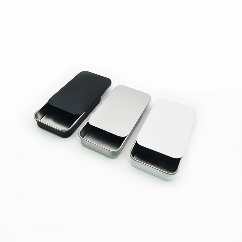 Metal Slide Top Tin Containers Black Rectangle Metal Tin Box Empty ...