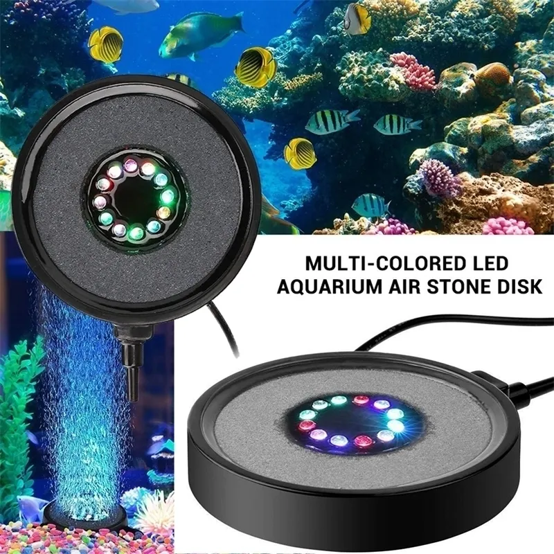 Rium LED Light Submersible Fish Tank Bubble Air Stone Disk MultiColored ...