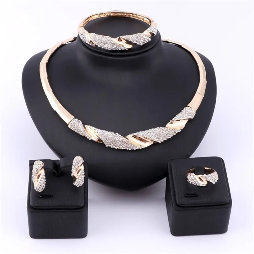 DHgate.com:Gold Crystal Bridal Jewelry Set for Women: Necklace, Bangle ...