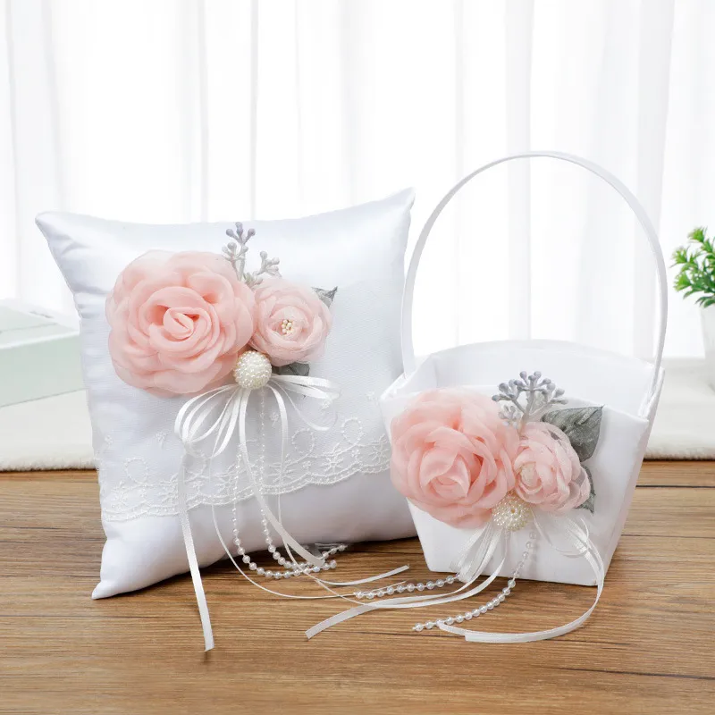 Elegant Wedding Flower Girl Basket Set - Ring Pillow & Storage Baskets ...