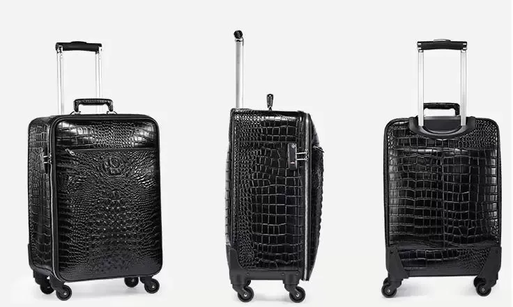 Rolling Luggage Trunk Aluminum Frame Coated Canvas Leather Travel ...