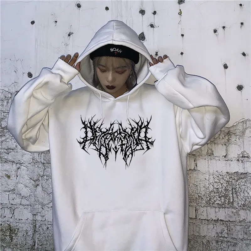 Harajuku Gothic Oversized Black Graphic Hoodie Unisex Long Harajuku Gothic Oversized Black Graphic Hoodie Unisex Long