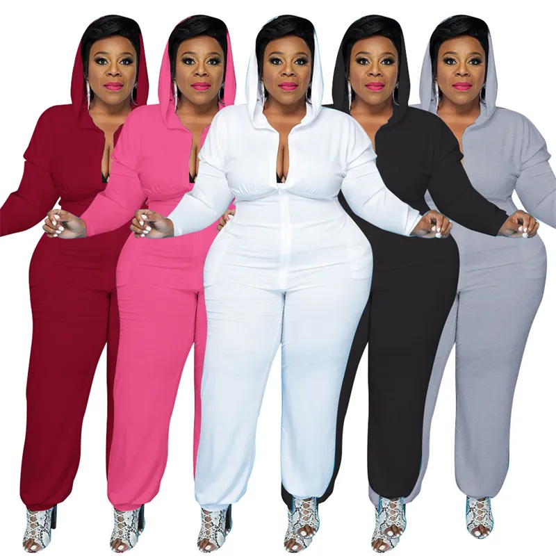 Women Plus Size Tracksuits Rompers Summer Clothes Hooded Fitness Long ...