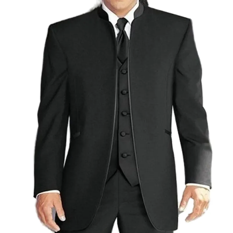 Mens Black Suits For Weddings, Groomsmen Tuxedos: Stand Collar Suit ...