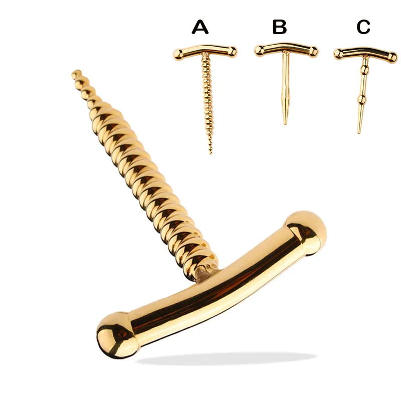 Urethra Toys: Gold Stainless Steel Chastity Device With Urethral Plug ...