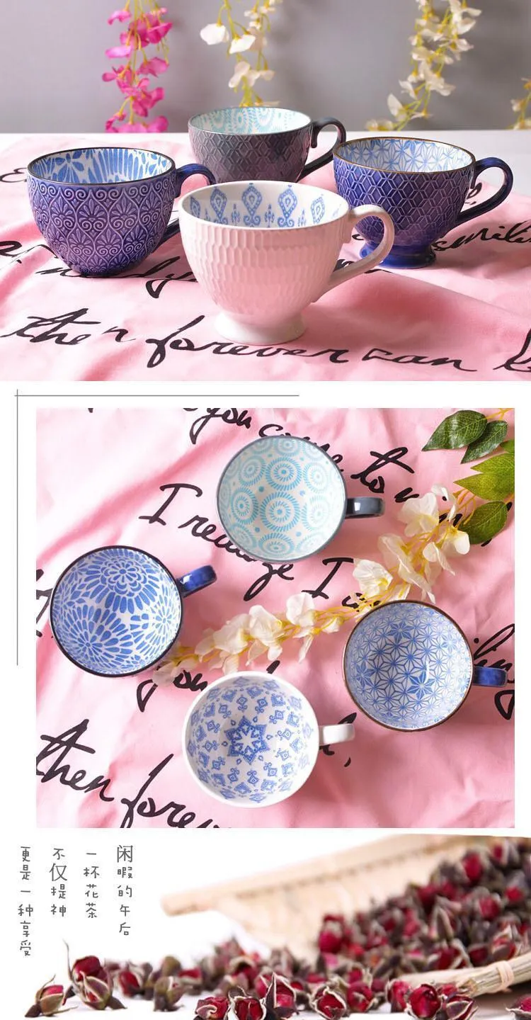 Hand-Painted Ceramic Coffee Mug - Vintage Tea Cup, Creative Embossed ...