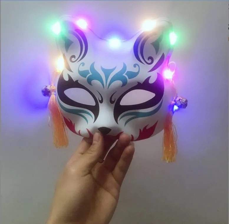 Light Up Halloween Demon Mask Anime Party Cartoon Fox Cat Replica LED ...