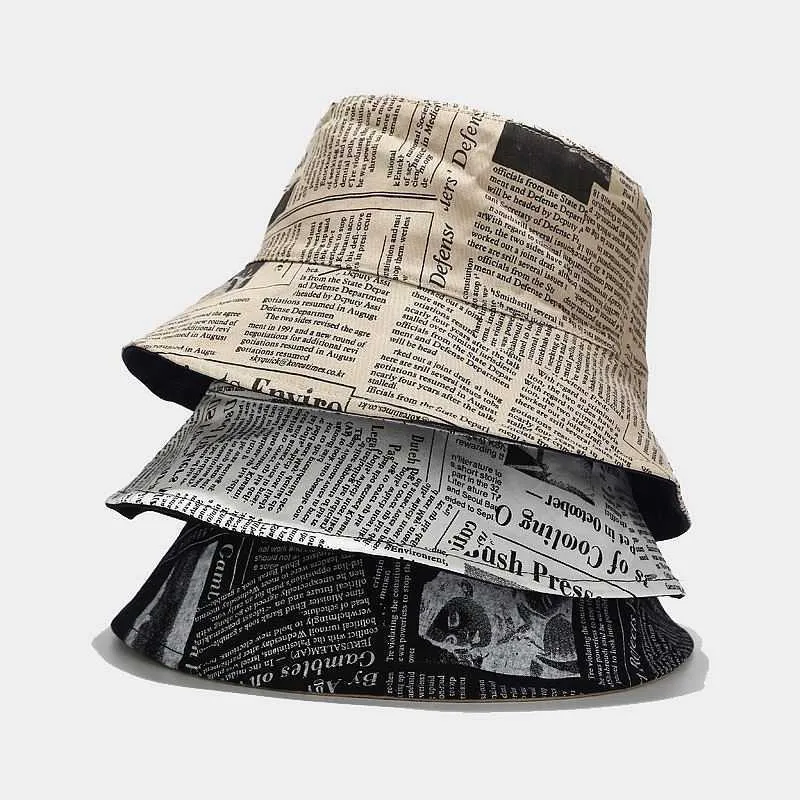 DHgate.com:Newspaper Print Double-sided Fisherman Hat Female Retro ...