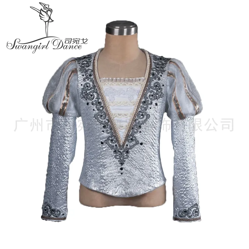 Men's Ballet Performance Tunic with Puff Sleeve and Applique Pattern in ...