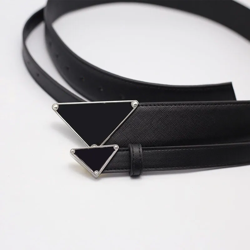 Women's Leather Belt With Silver Triangle Big Buckle, 1.8cm Width ...
